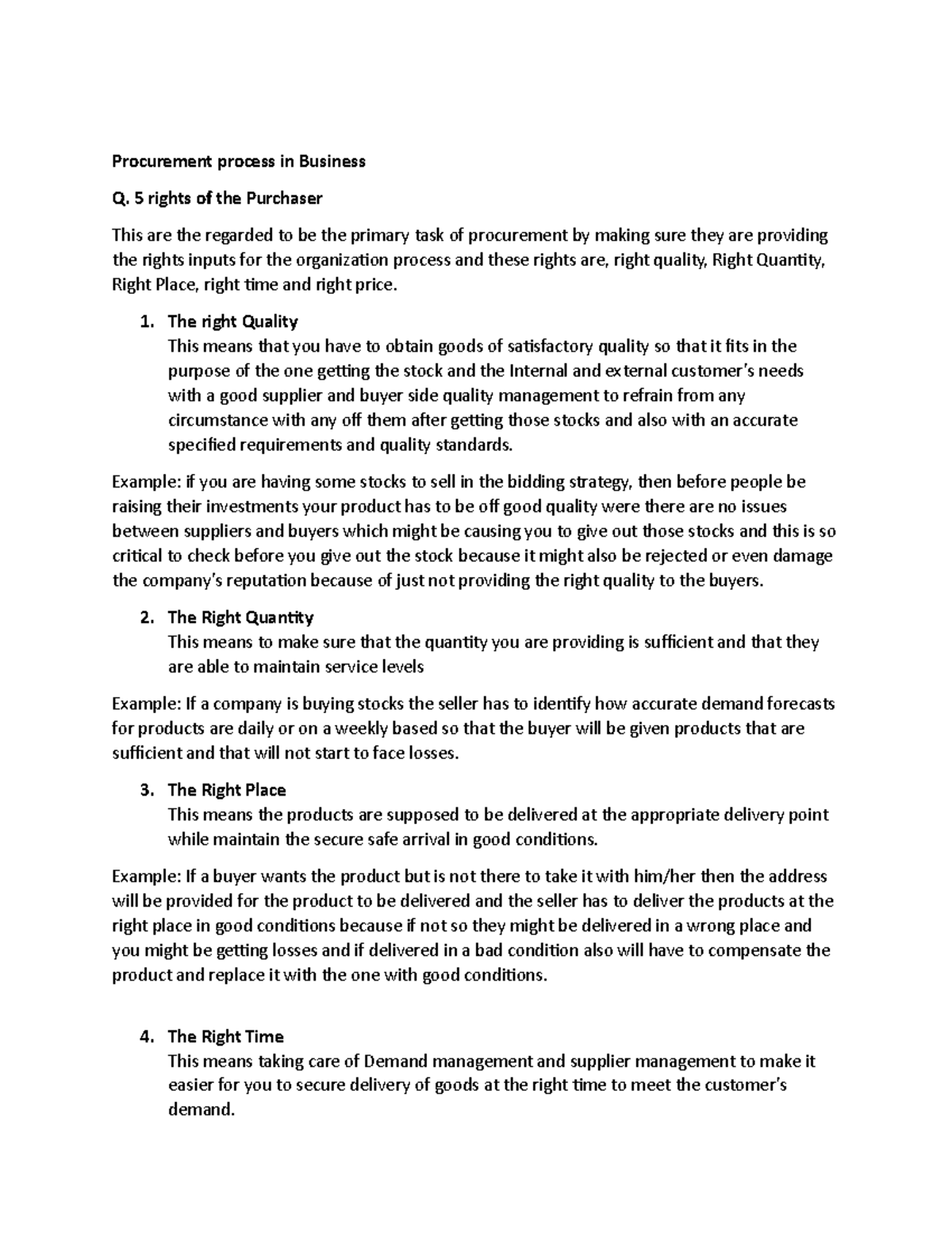Unit 9: Key Procurement Process Insights and the 5 Rights of Sellers ...