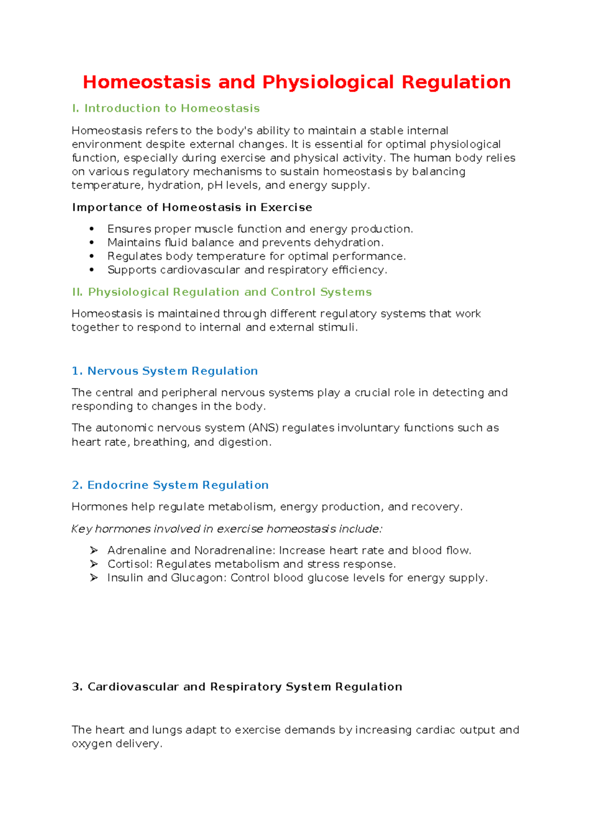 Physiology and homeostasis - Homeostasis and Physiological Regulation I ...
