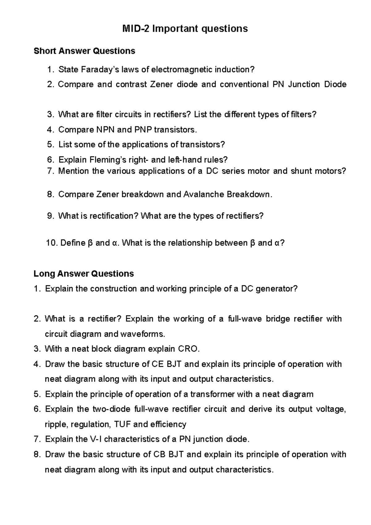 BEEE Midterm 2: Key Short & Long Answer Questions - Studocu