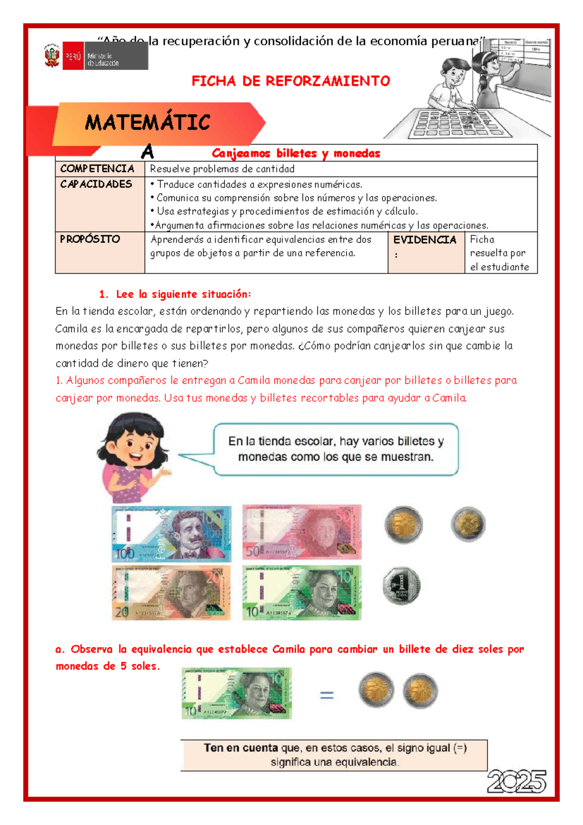 F.REF. MATE: Canjeamos Billetes y Monedas - Ejercicios de Equivalencia ...