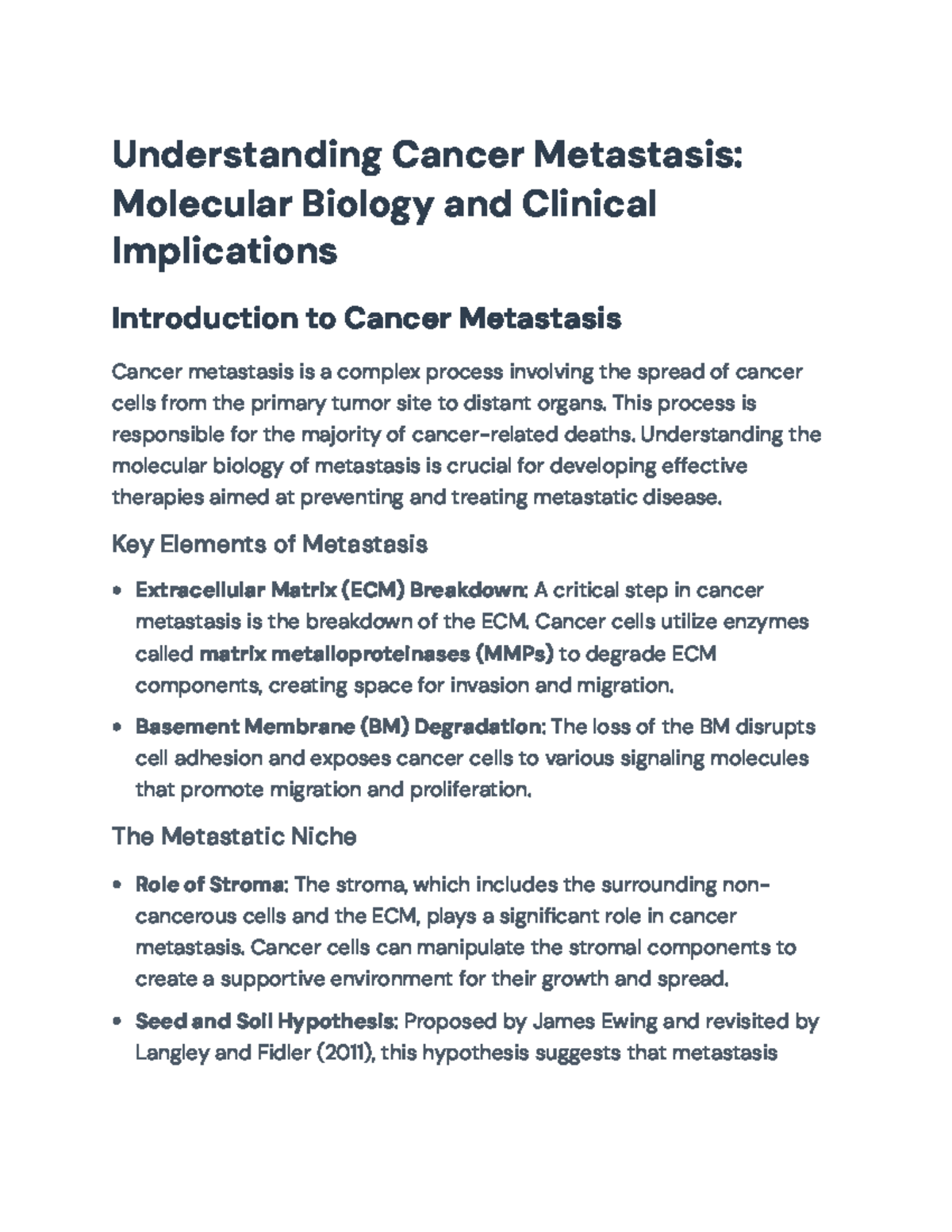Understanding Cancer Metastasis: Molecular Biology & Clinical Insights ...