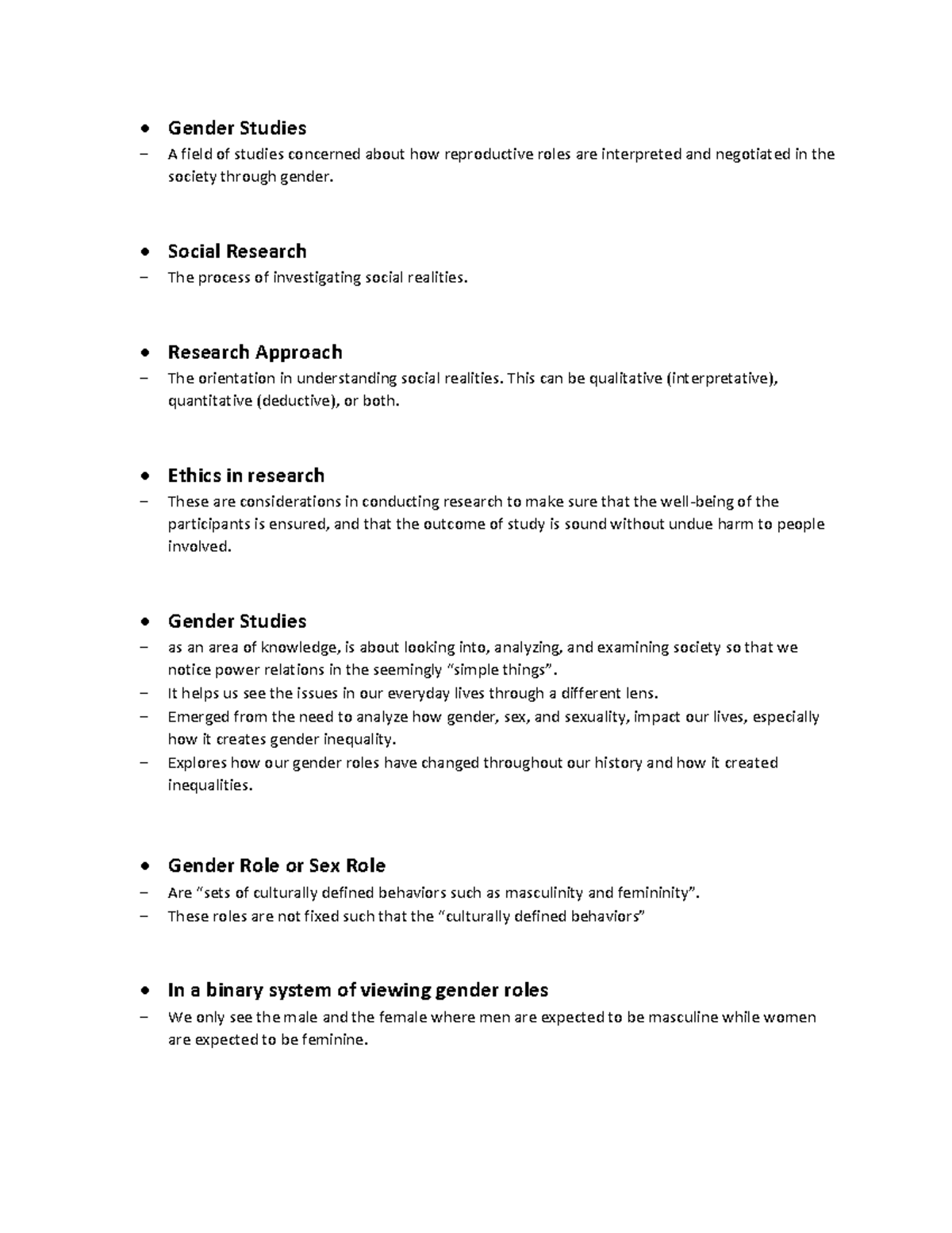 Gender Studies: Exploring Reproductive Roles and Social Research - Studocu