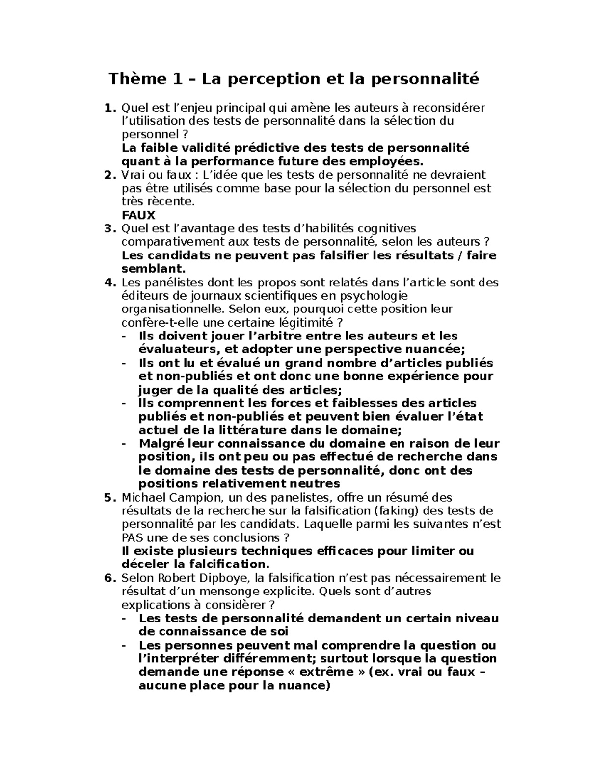 Psychologie-1 - Note pour le premier examen - Thème 1 – La perception ...