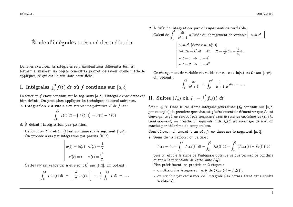 Techniques d'Intégration : Changement de Variable et Méthodes (Z 2 ...