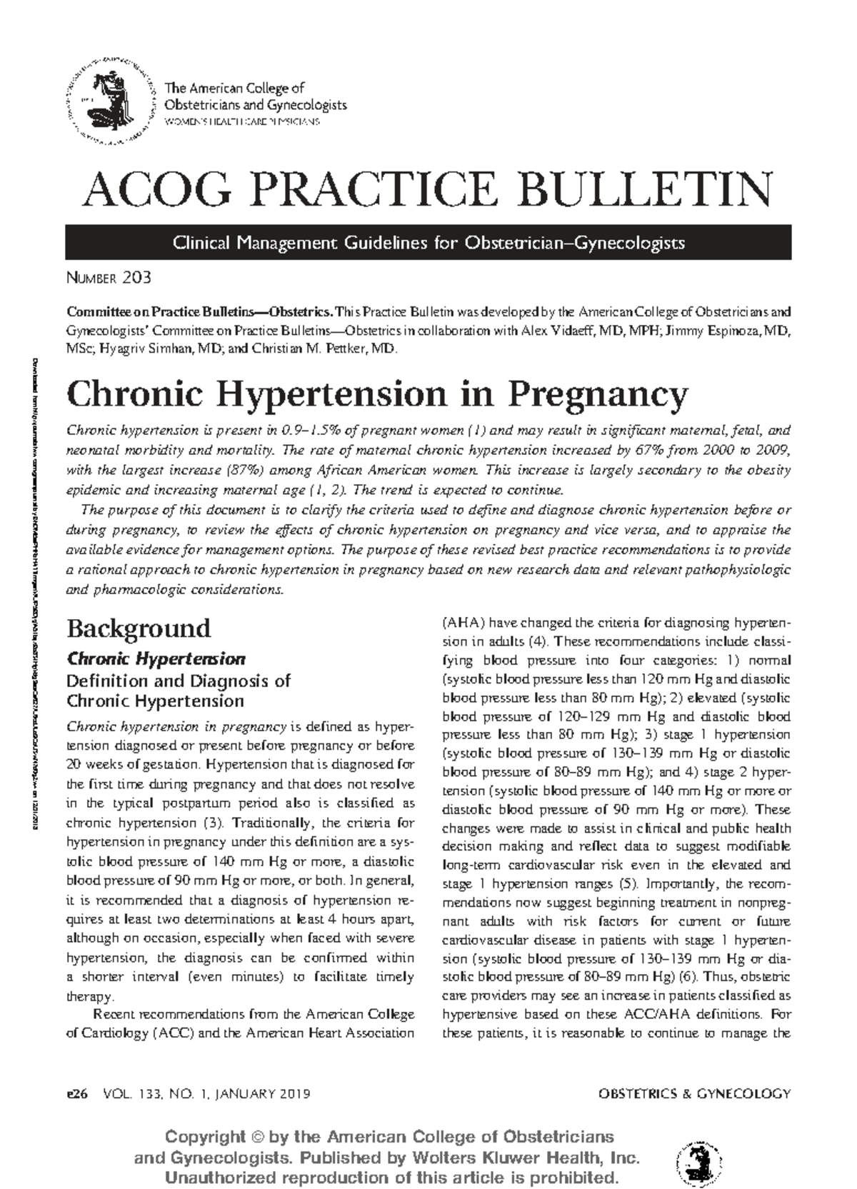 ACOG PRACTICE BULLETIN: Chronic Hypertension in Pregnancy Guidelines ...