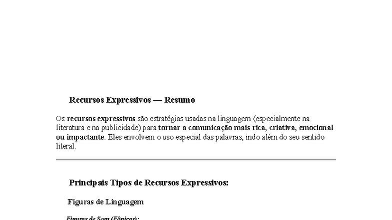 Recursos Expressivos: Resumo e Tipos de Figuras de Linguagem - Studocu