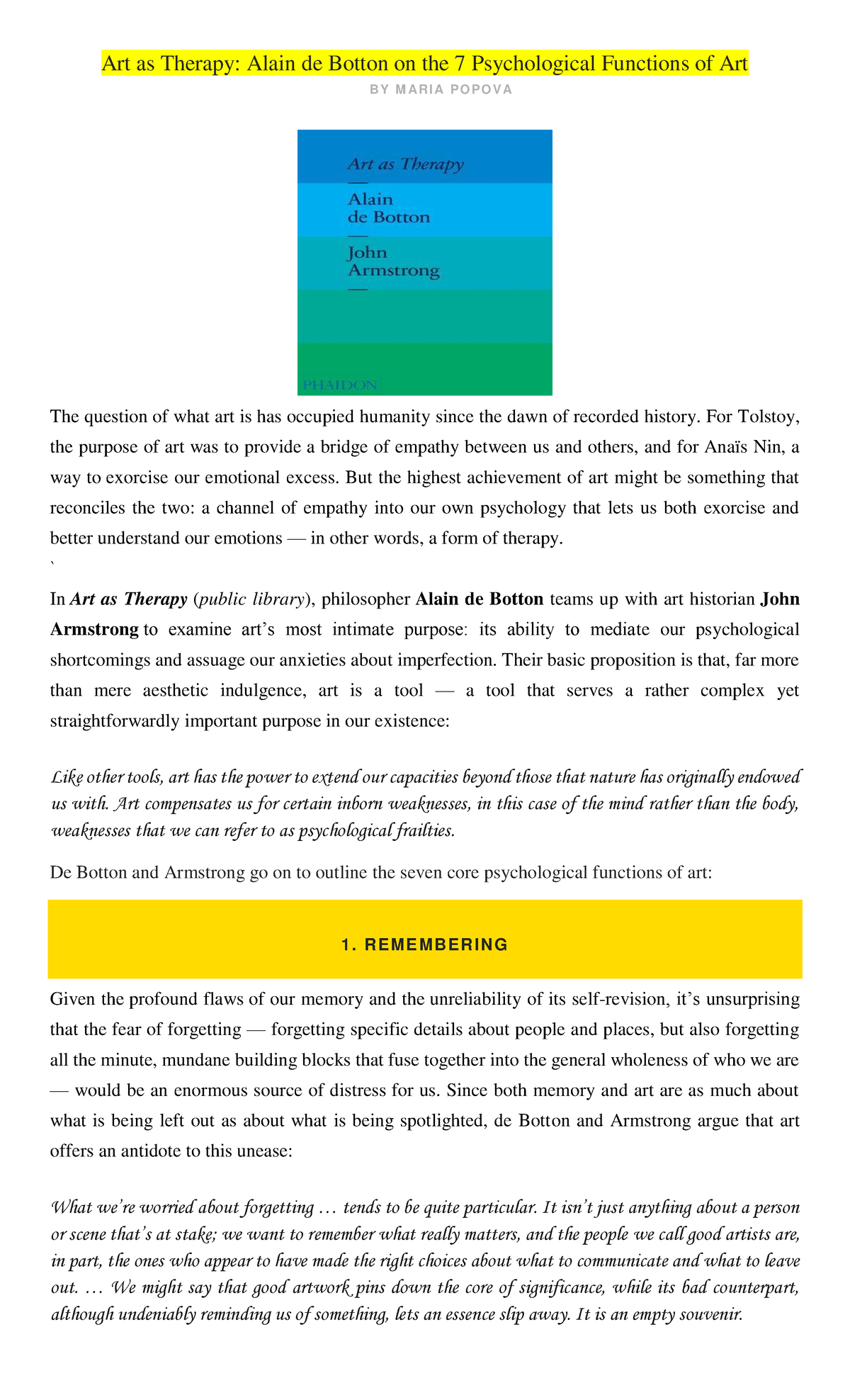 Art as Therapy - Reflection Paper - Art as Therapy: Alain de Botton on ...