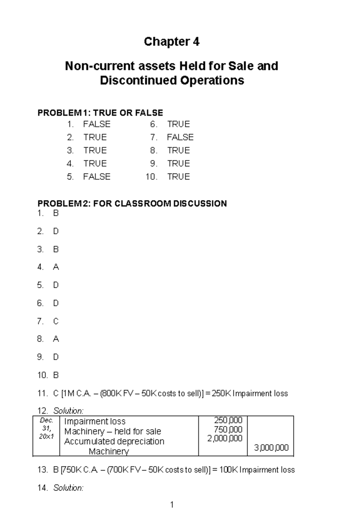 Chapter 4 Answer Key: Non-current Assets & Discontinued Ops INTACC 3 ...