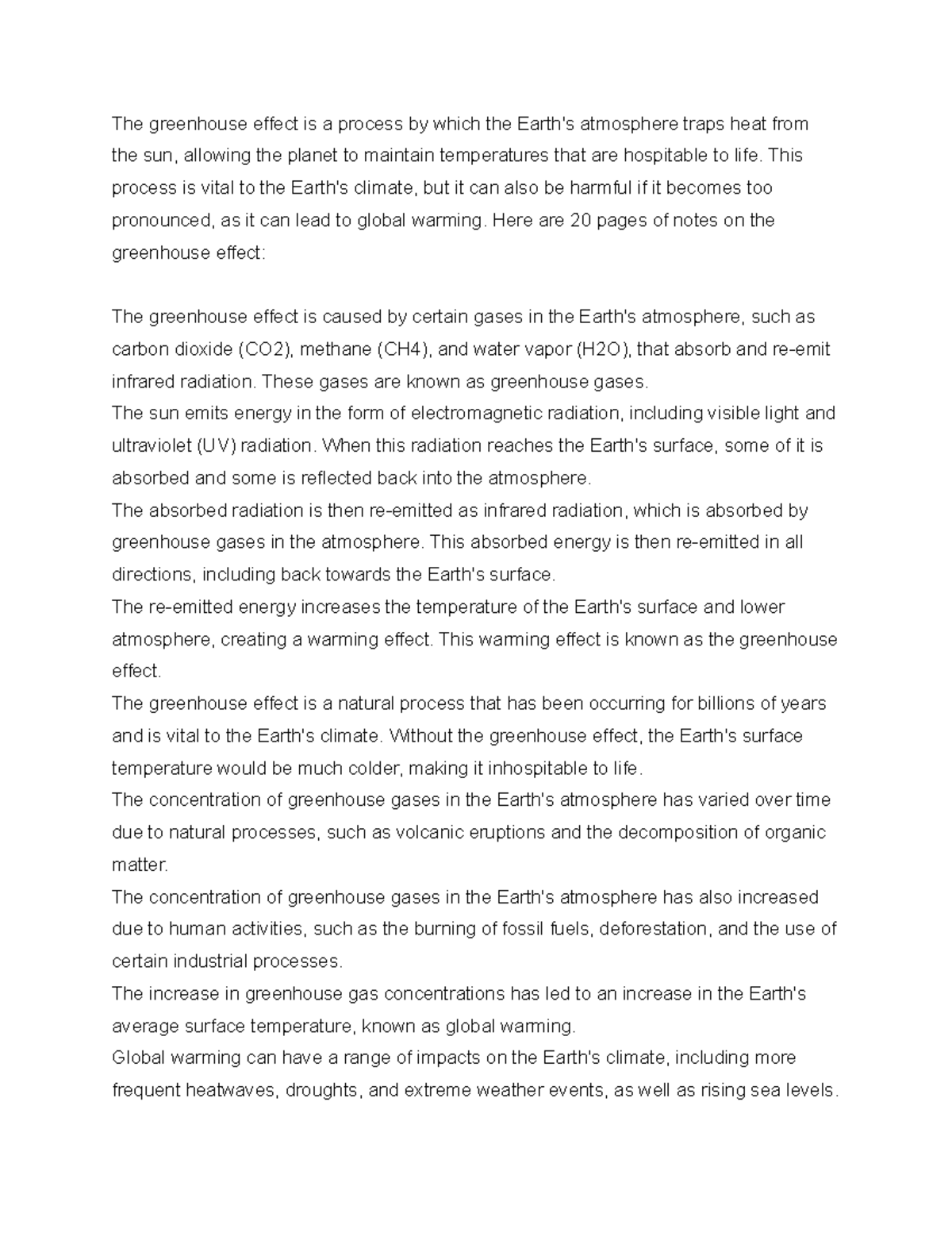The Greenhouse Effect: Comprehensive Study Notes on Climate Change ...