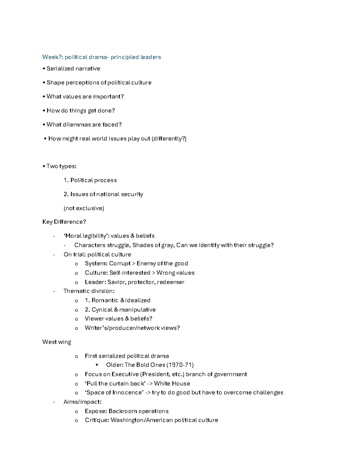 Polisci 101 Lecture Notes on Political Dramas (Weeks 7-11) - Studocu