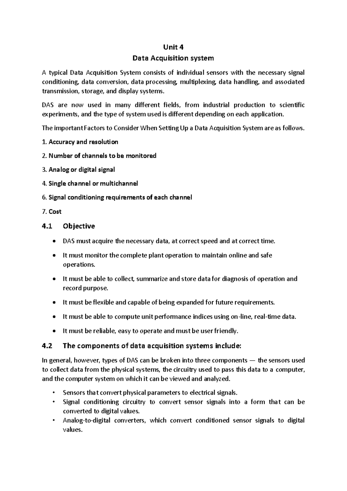 PPT notes of unit - 4 - Unit 4 Data Acquisition system A typical Data ...