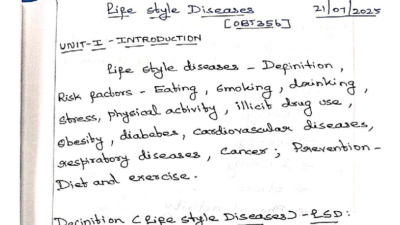 LSD Unit-1: Lifestyle and Disease Notes - Studocu