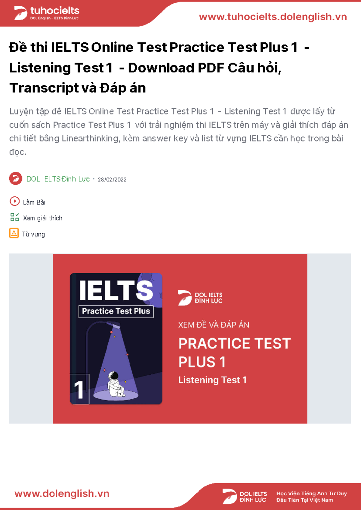 PTP1 - Listening Test 1 - hfjhfjhfj - DOL IELTS Đình Lực Đề thi IELTS ...
