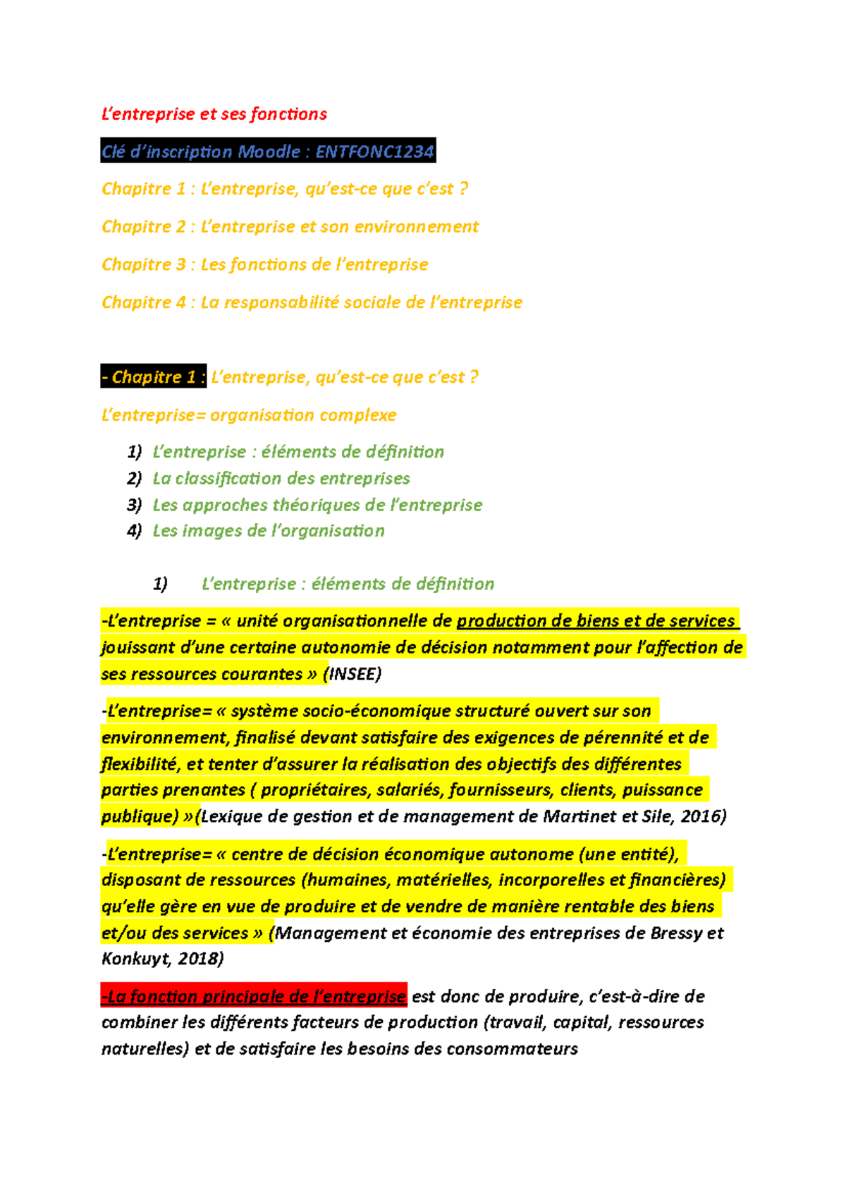 Fonctions de l'Entreprise - Cours 1: Concepts et Théories Essentielles ...