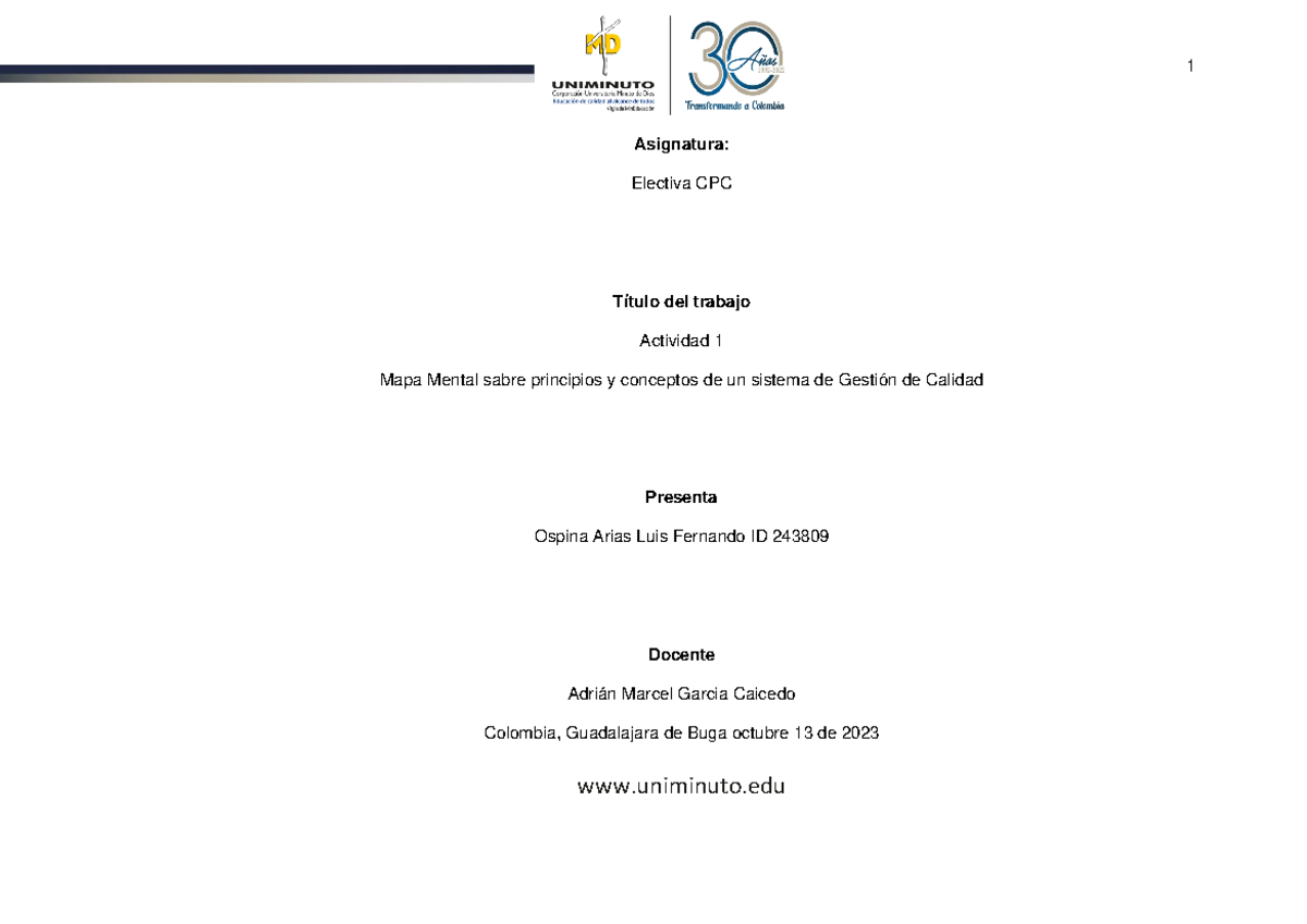 ACT - 1 MAPA Mental - Electiva CPC 2023-2 - Asignatura: Electiva CPC Título del trabajo ...