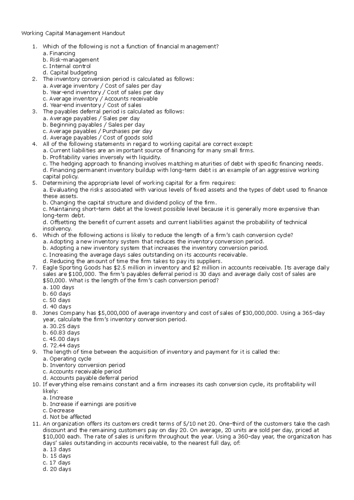 Working Capital Management Notes - Financial Management Insights - Studocu