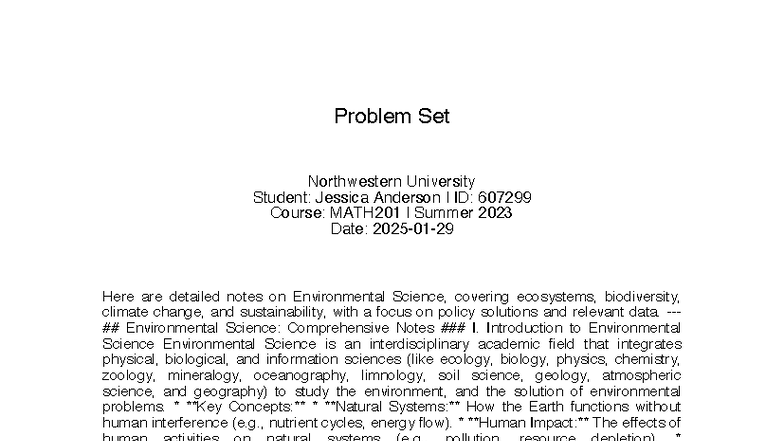 MATH201 Summer 2023: Environmental Science Comprehensive Notes - Studocu