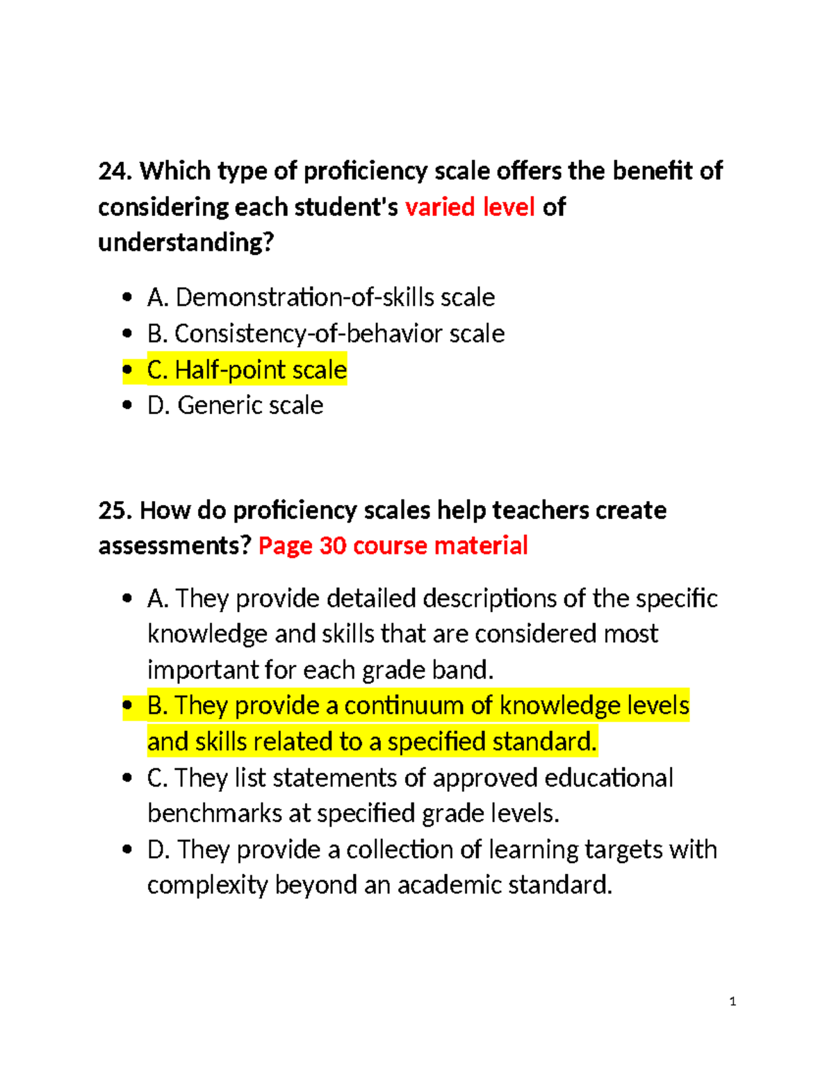 Unit 2 D184: Proficiency Scales and Assessment Strategies Study Guide ...