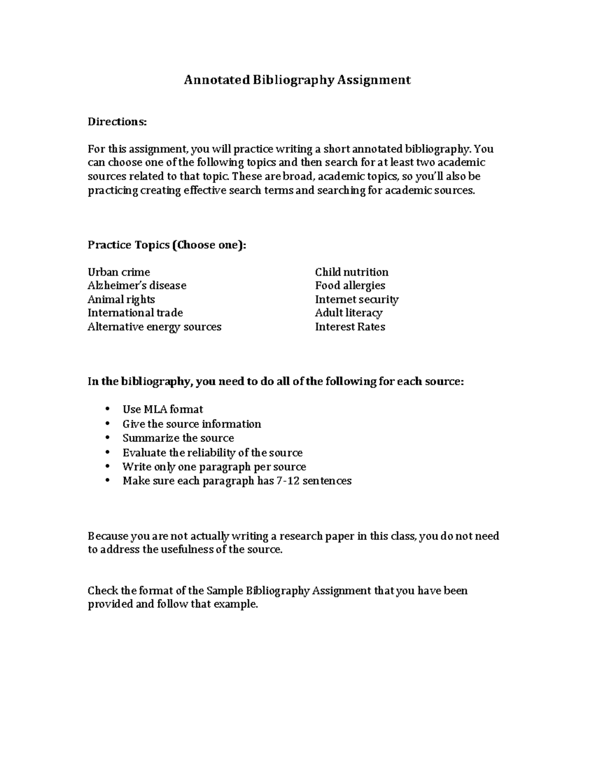 Annotated Bibliography Assignment Guide: Topics & Instructions - Studocu