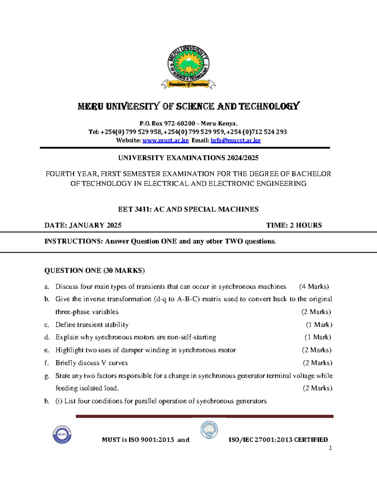 EET 3411 Final Exam: AC and Special Machines Overview - Studocu