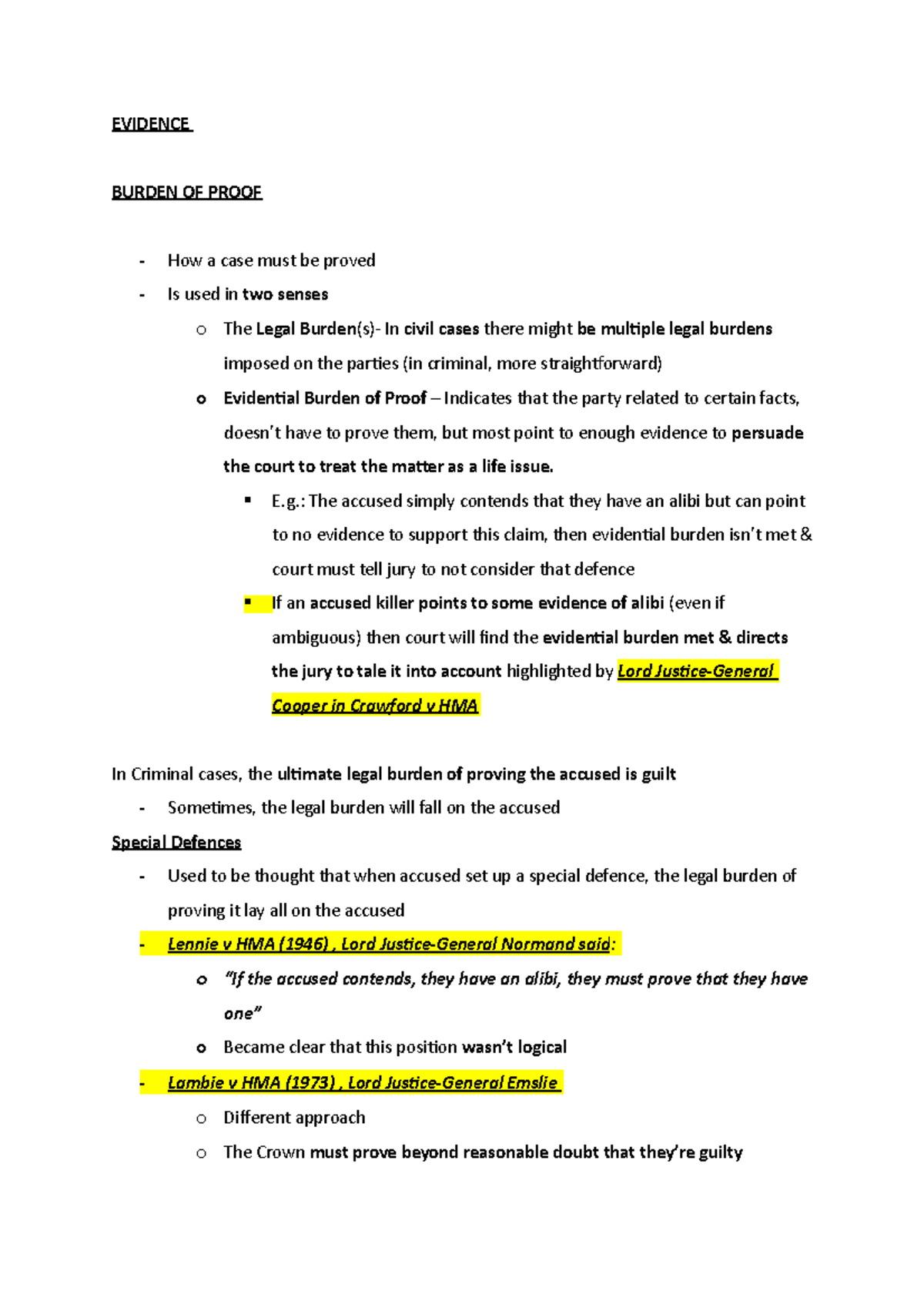 Burden of Proof - Lecture notes 1 - EVIDENCE BURDEN OF PROOF - How a ...