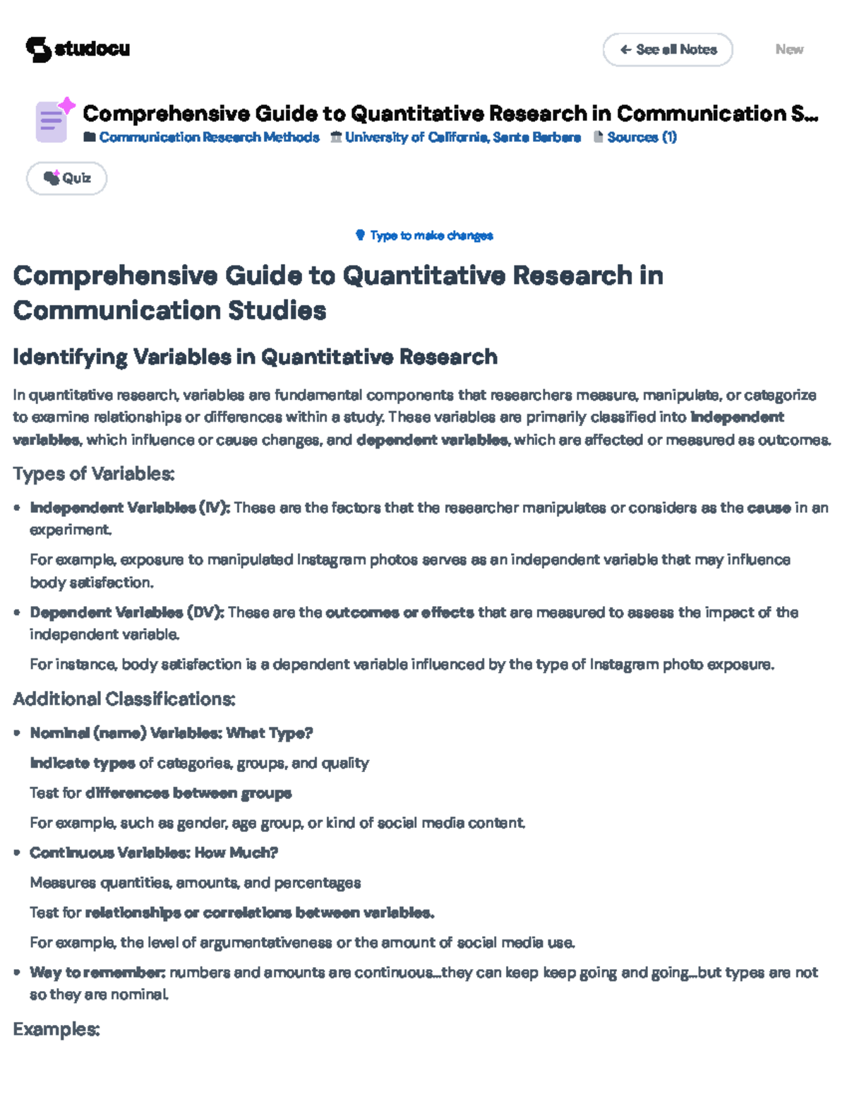 Comprehensive Guide to Quantitative Research in Comm (Comm 101) - Studocu
