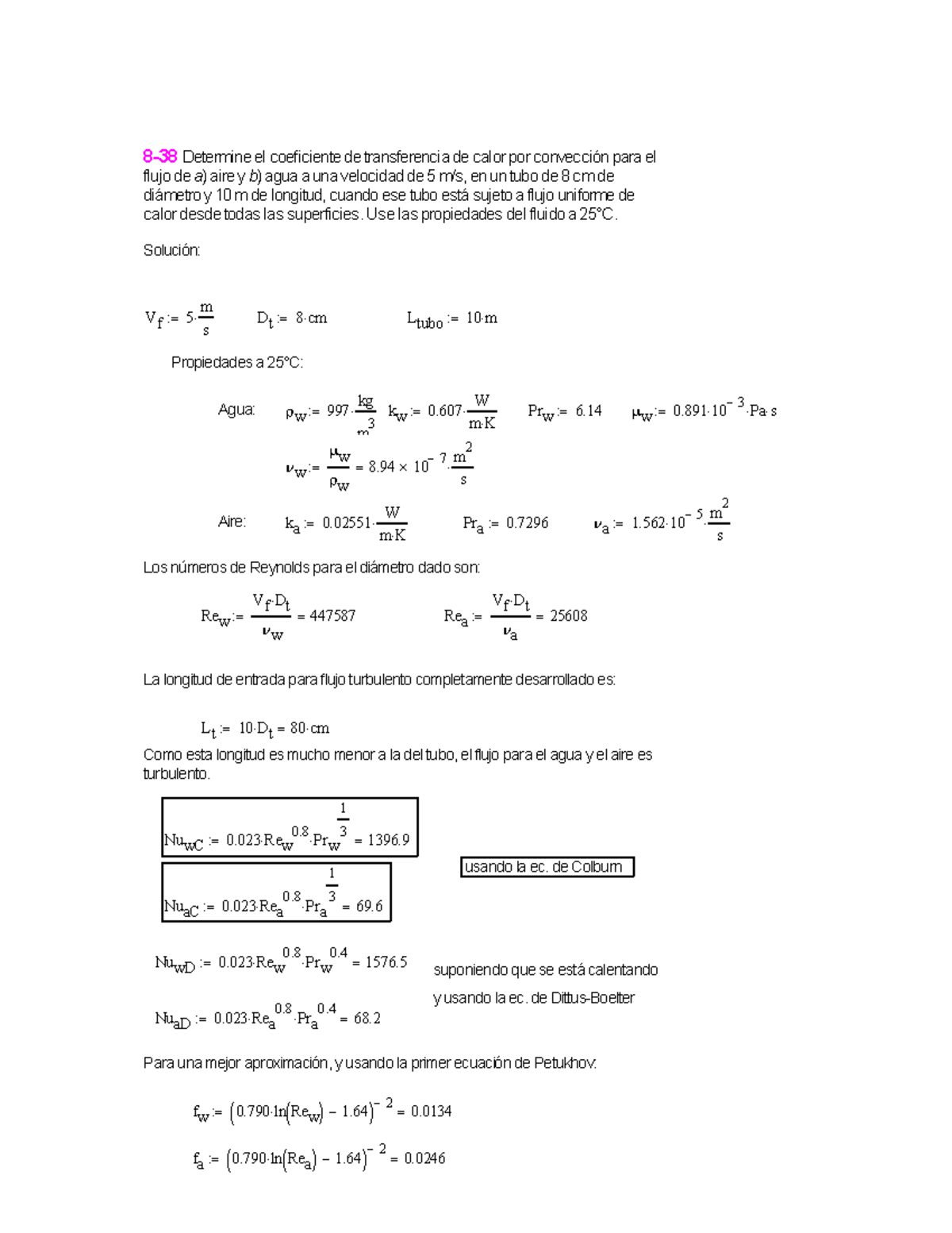 Ej+8-38+Cengel - Coeficiente de Transferencia de Calor - Studocu