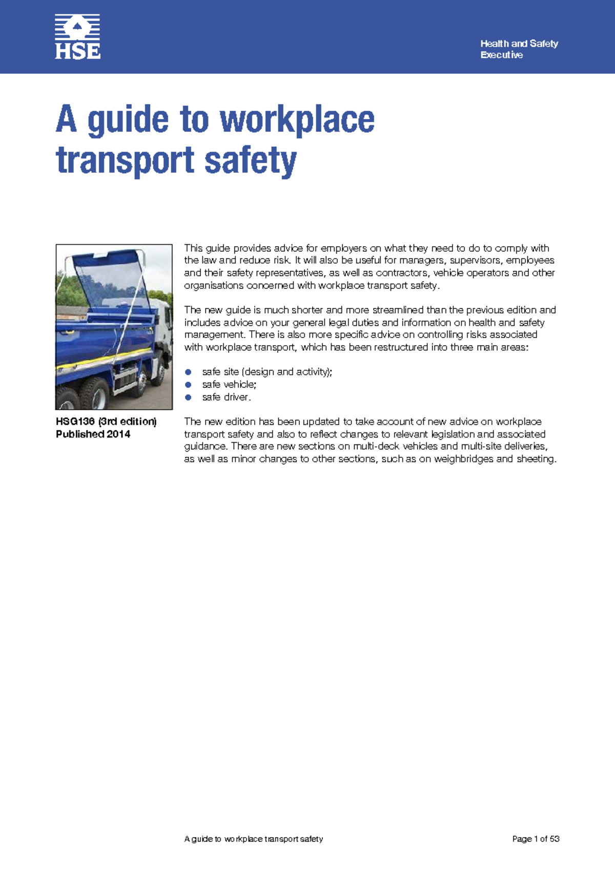 A Guide to Workplace Transport Safety HSG136 (3rd Edition) - Studocu