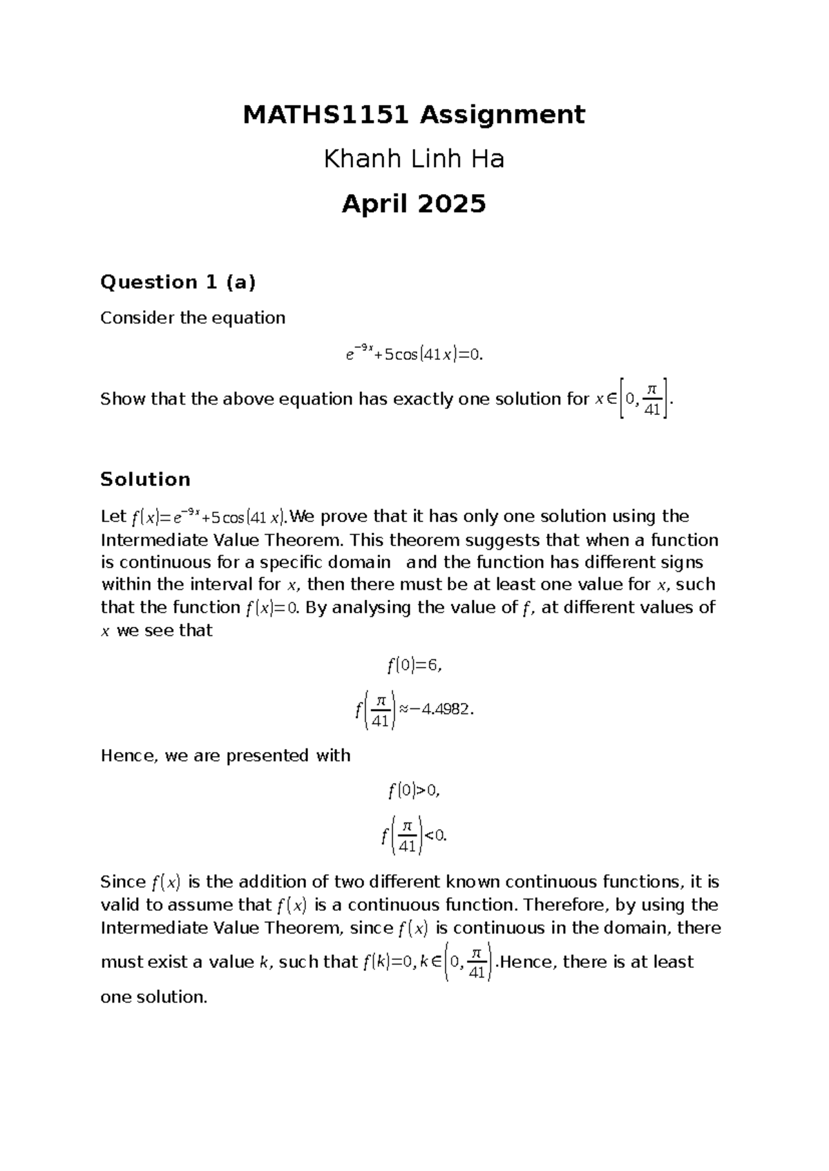 MATHS1151 Assignment: Solutions to Plane Intersection Problems - Studocu