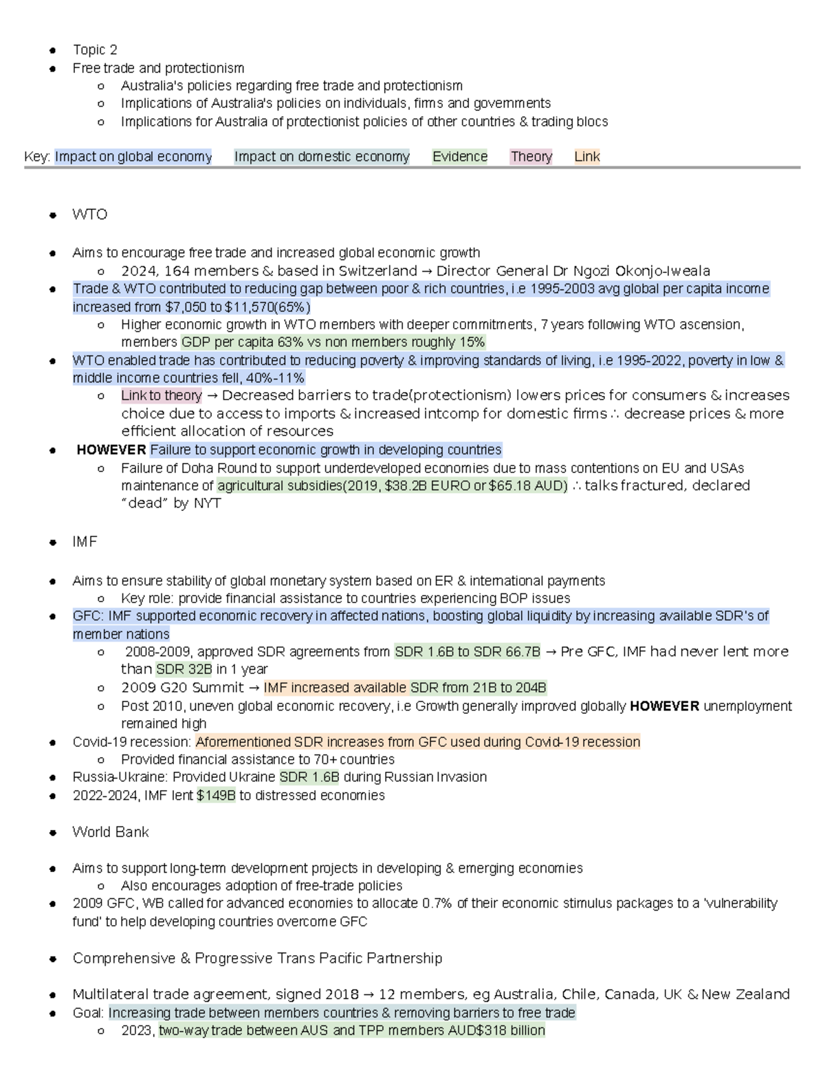Economics Topic 2: Free Trade & Protectionism Policies Analysis - Studocu