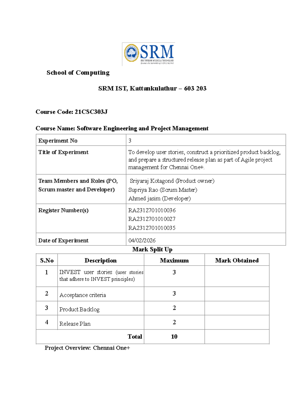 21CSC303J Software Engineering: Agile User Stories & Backlog ...