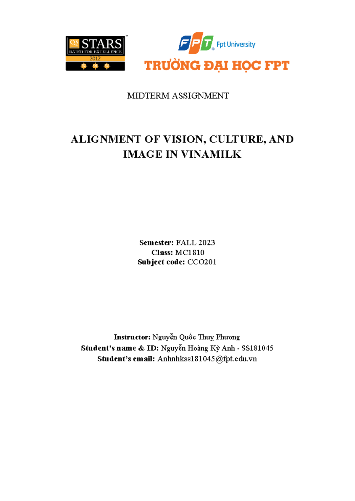 Midterm Assignment - MIDTERM ASSIGNMENT ALIGNMENT OF VISION, CULTURE ...