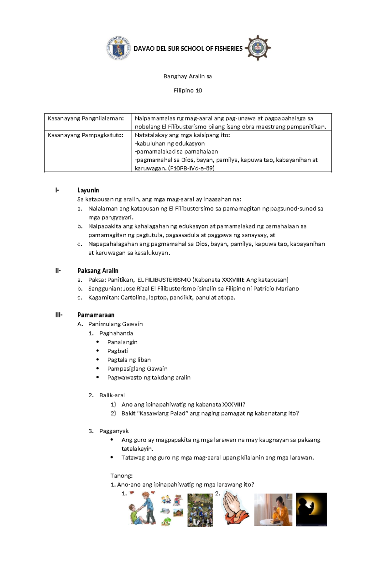 Lesson Plan for Final Demo on El Filibusterismo (Fil10 DSSF) - Studocu