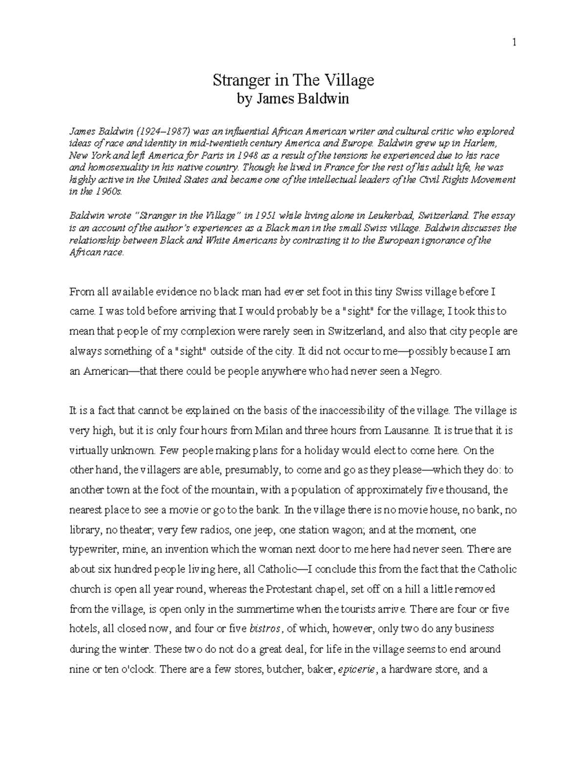 Baldwin Stranger-in-the-Village - Stranger in The Village by James ...