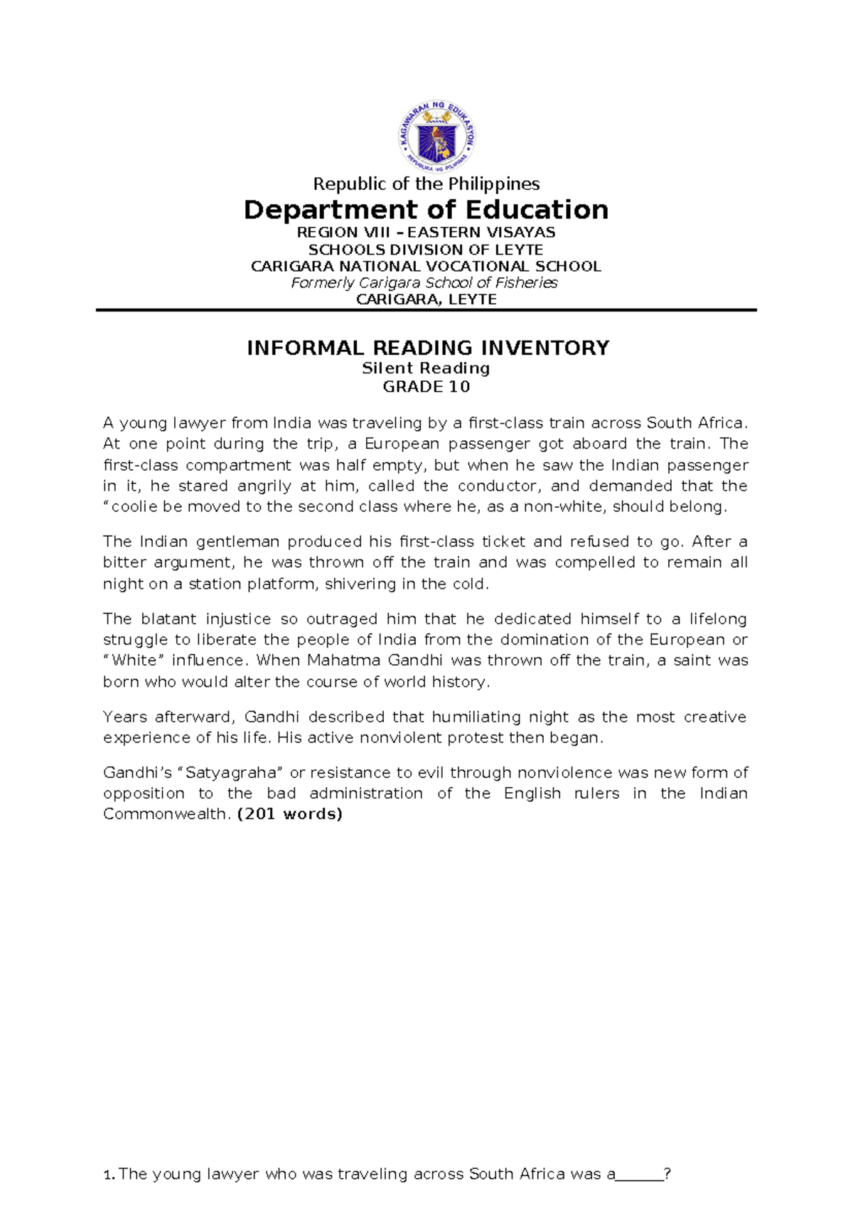 PHIL IRI Silent Reading & Oral Reading G9 & G10 Study Guide - Studocu