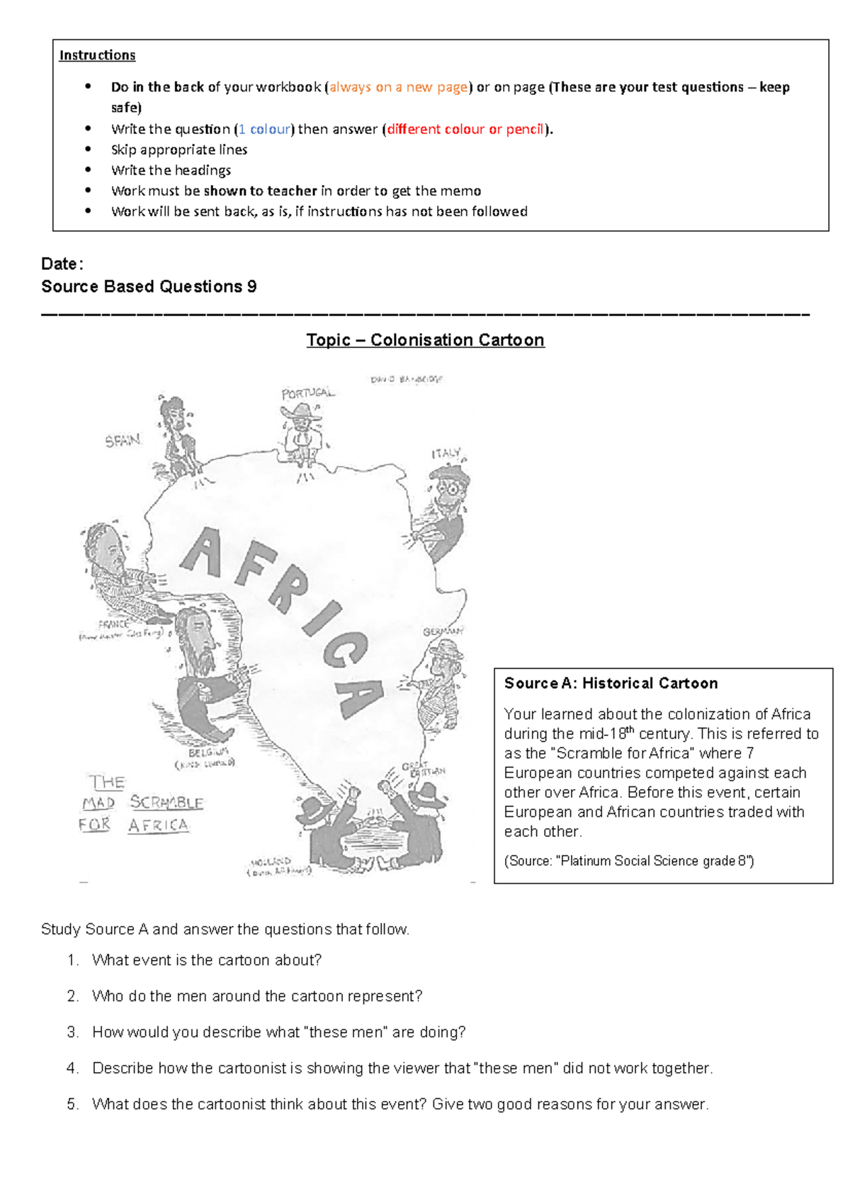 (8) Source-Based Qs on Colonisation Cartoon - History Study Guide - Studocu