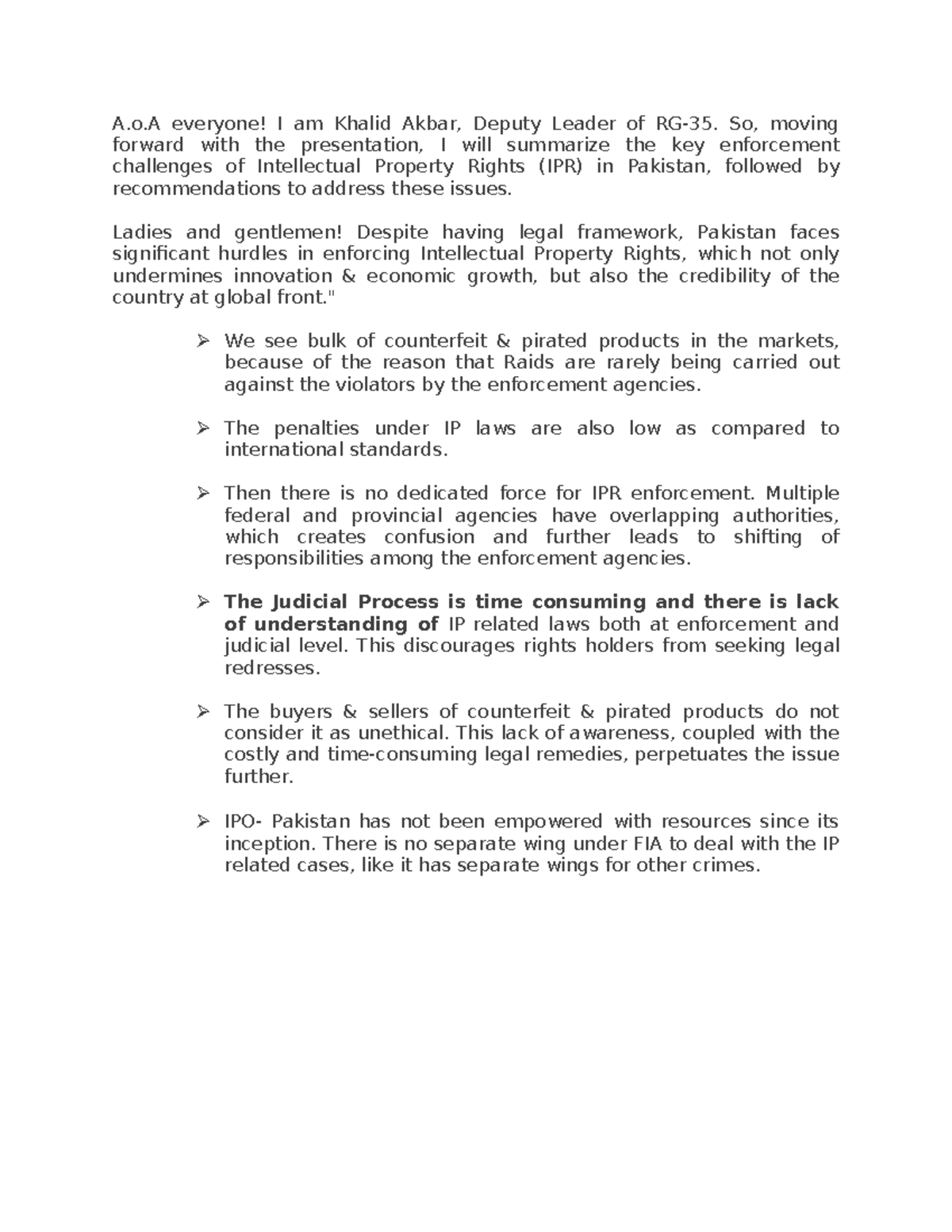 IPR Enforcement Challenges in Pakistan: Presentation Overview - Studocu