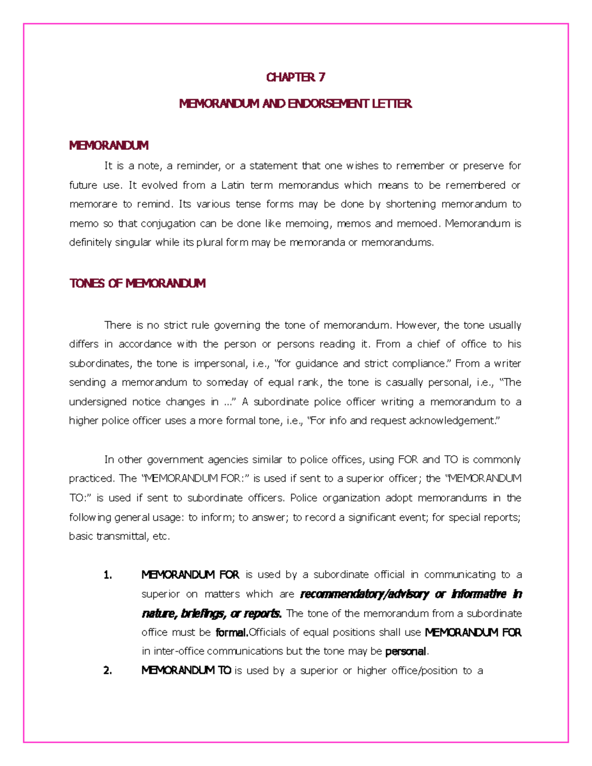 CDIN5- Finals - endorsement and memorandum order - CHAPTER 7 MEMORANDUM AND ENDORSEMENT LETTER ...