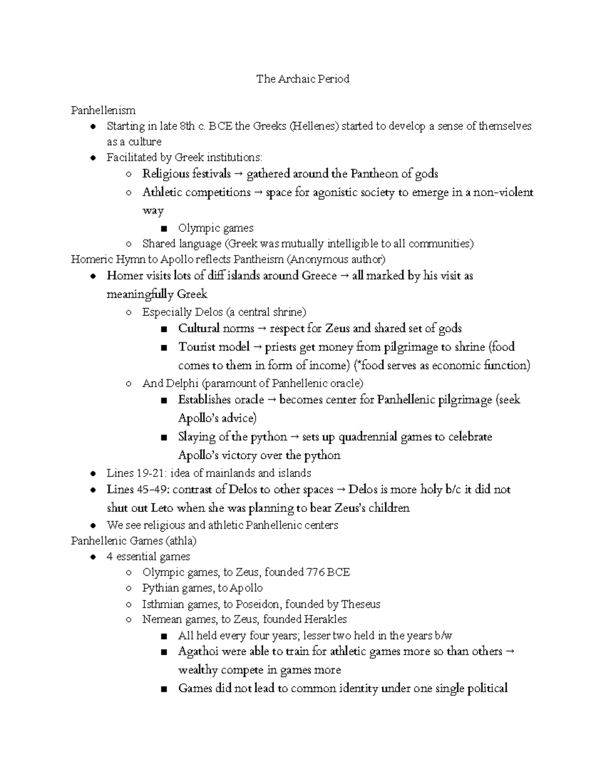**HIST 201: The Archaic Period I - Panhellenism and Cultural Identity ...