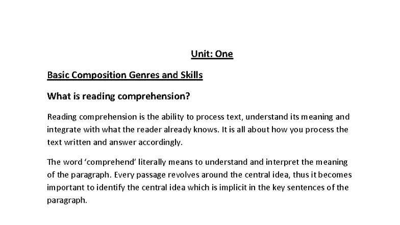 1st Sem. Unit 1: Understanding Reading Comprehension and Its Importance ...