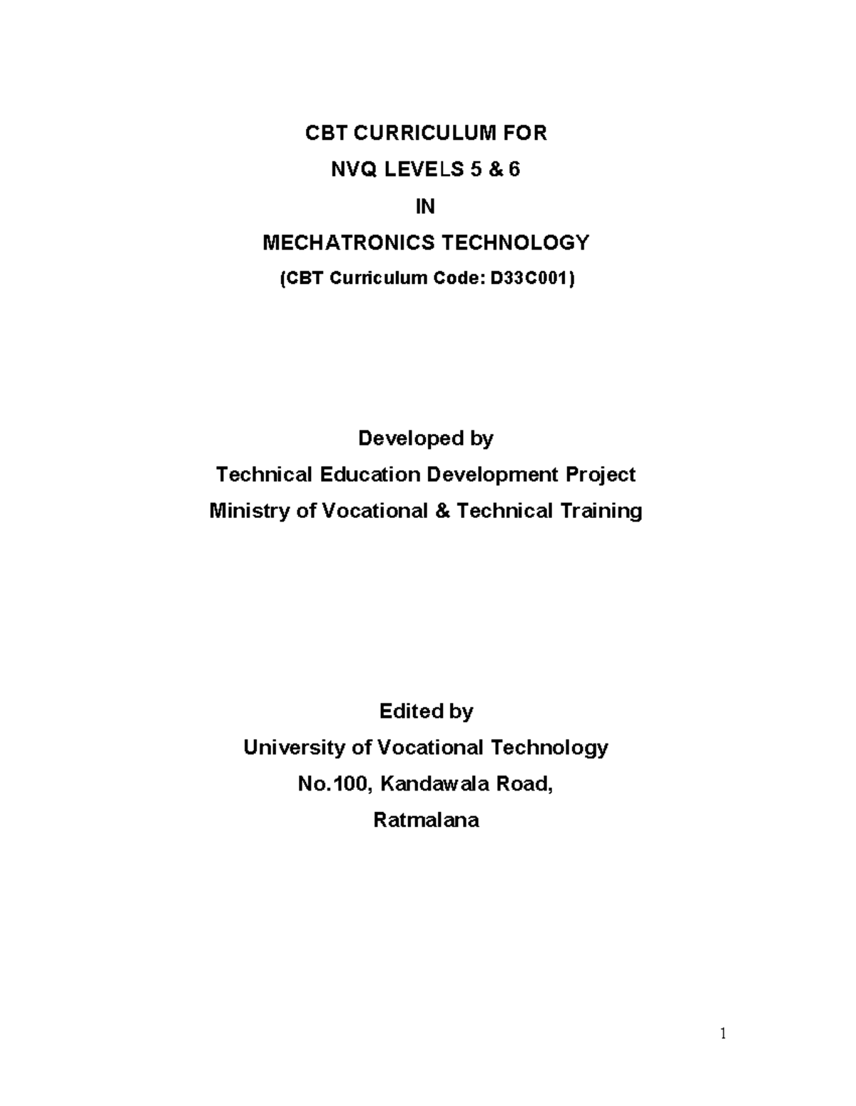 CBT Curriculum for NVQ Levels 5 & 6 in Mechatronics Technology - Studocu