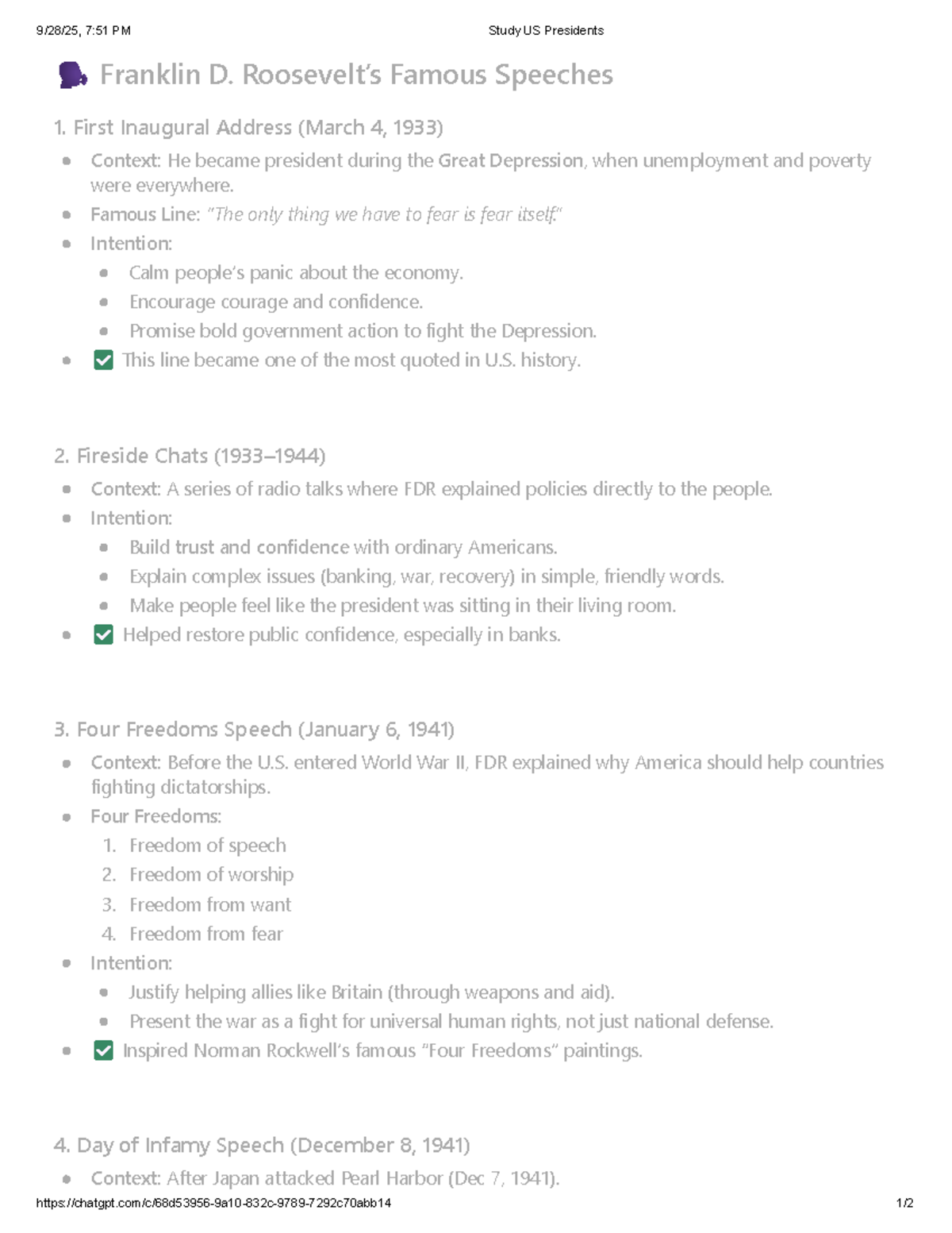 US Presidents: FDR's Famous Speeches Analysis and Context - Studocu