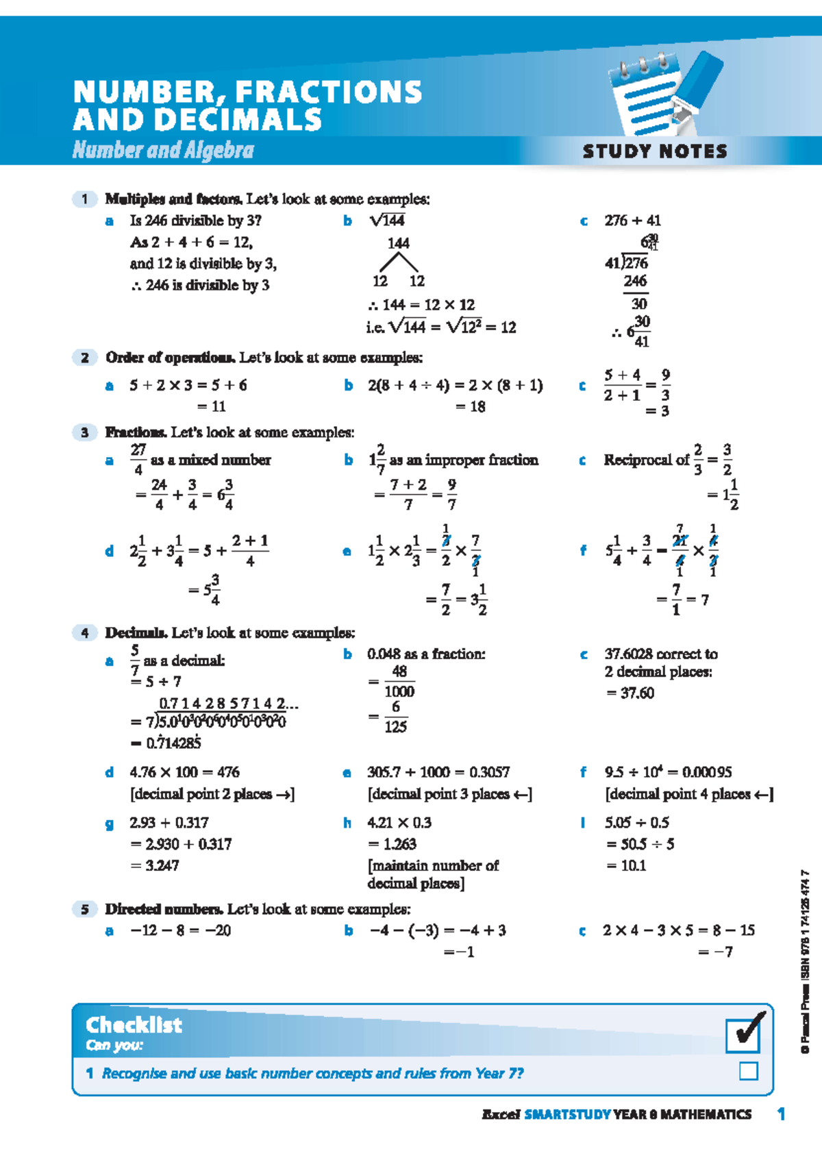 NUMBER, FRACTIONS AND DECIMALS STUDY NOTES 1: Year 8 Mathematics - Studocu