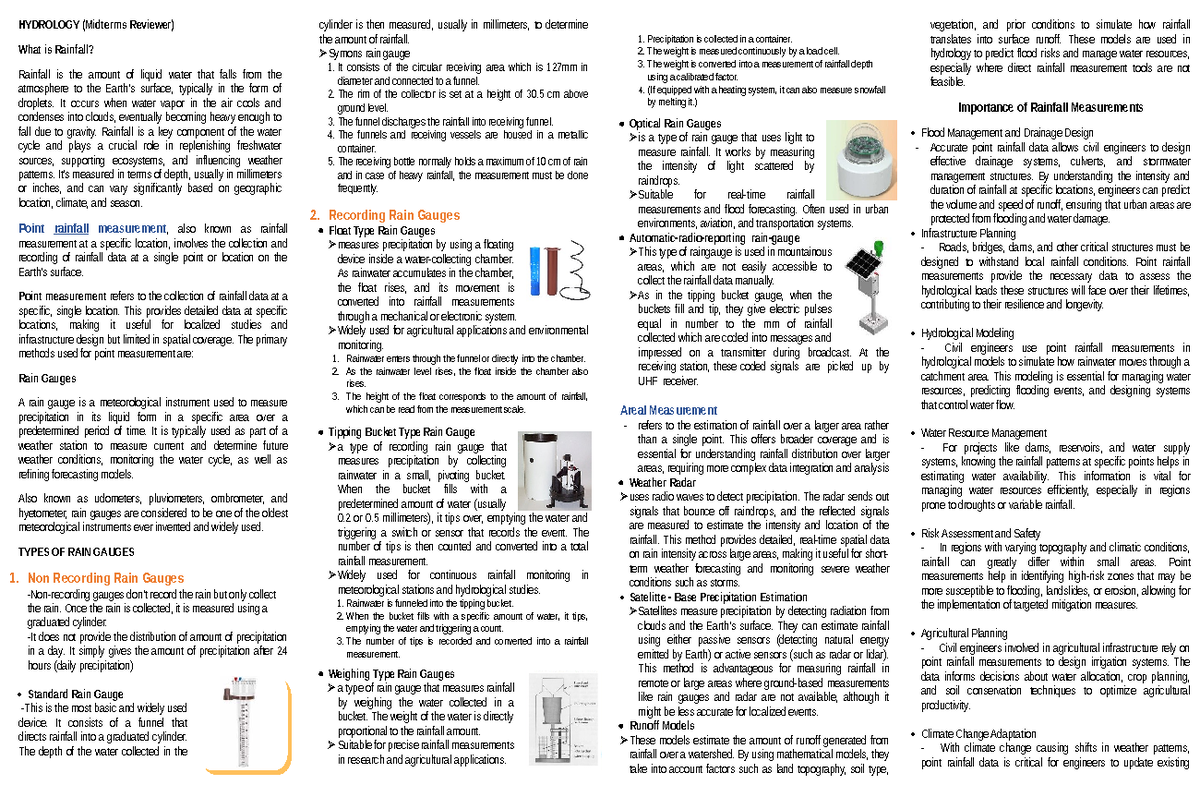 Hydrology (HYDRO 101) Midterms Reviewer: Understanding Rainfall and ...