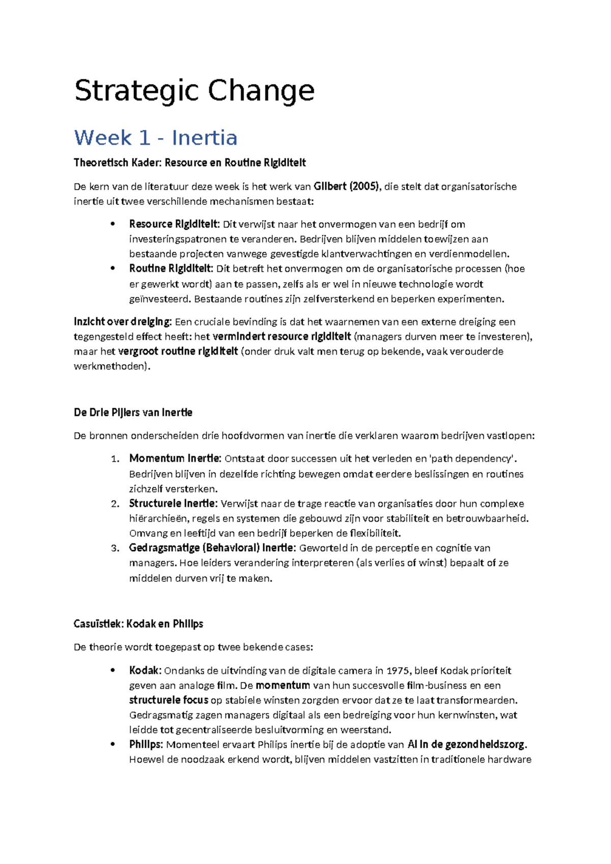 Strategic Change Insights: Week 1-5 Summary (SC101) - Studeersnel