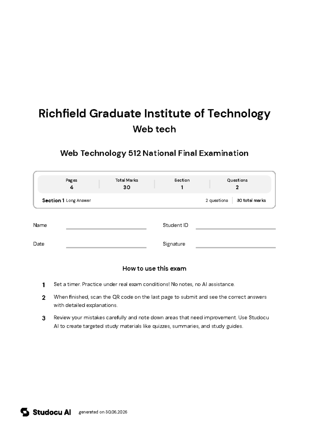 Web Technology 512 Final Exam - Studocu