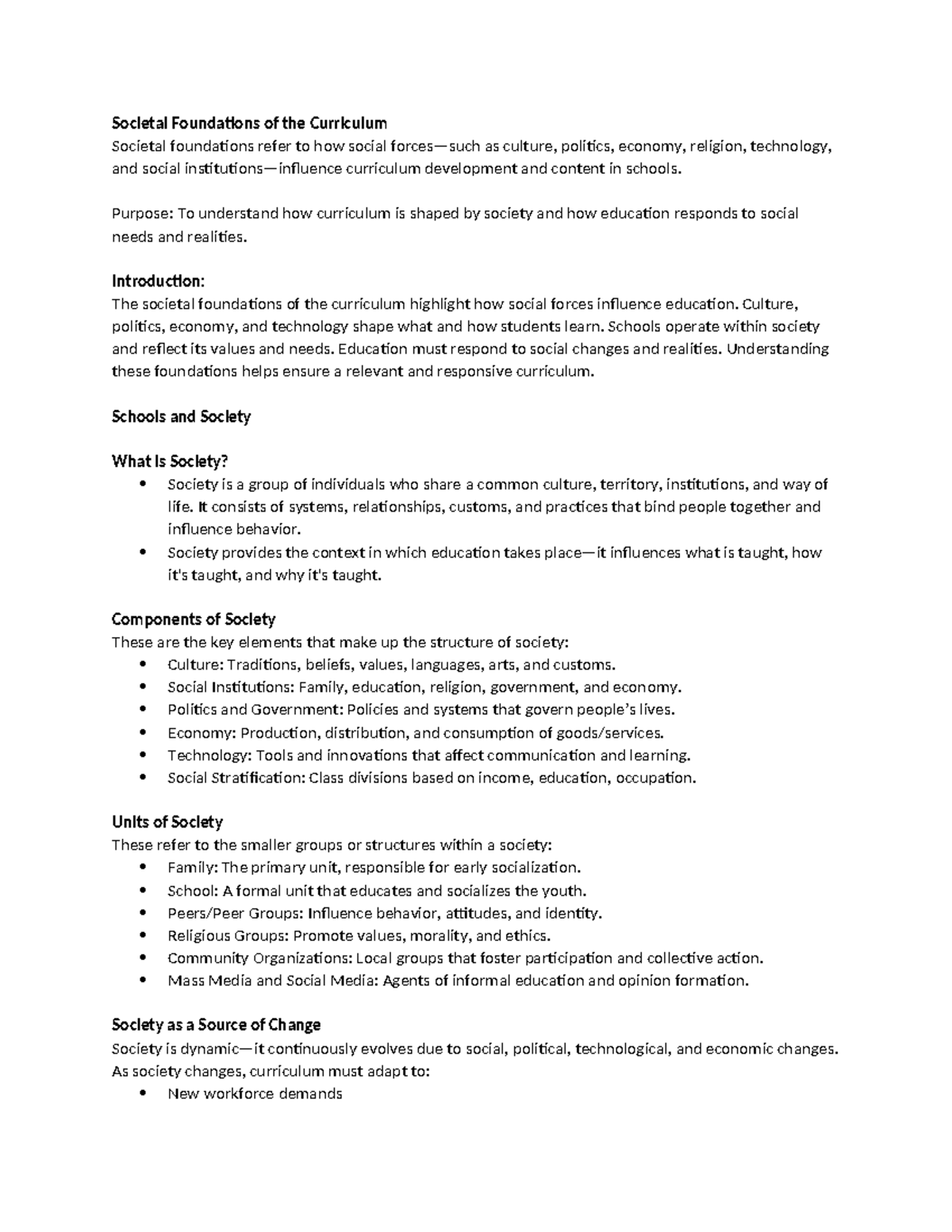 Curriculum Influences: Societal Foundations Overview in Education - Studocu