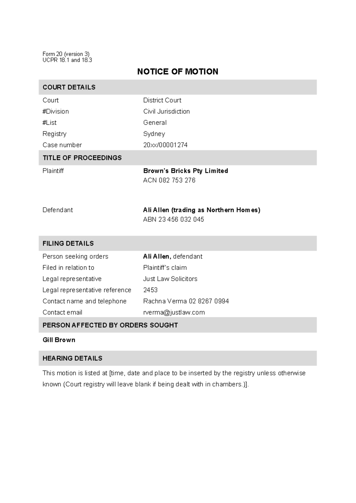UCPR Form 20: Notice of Motion for Default Judgment Review - Studocu