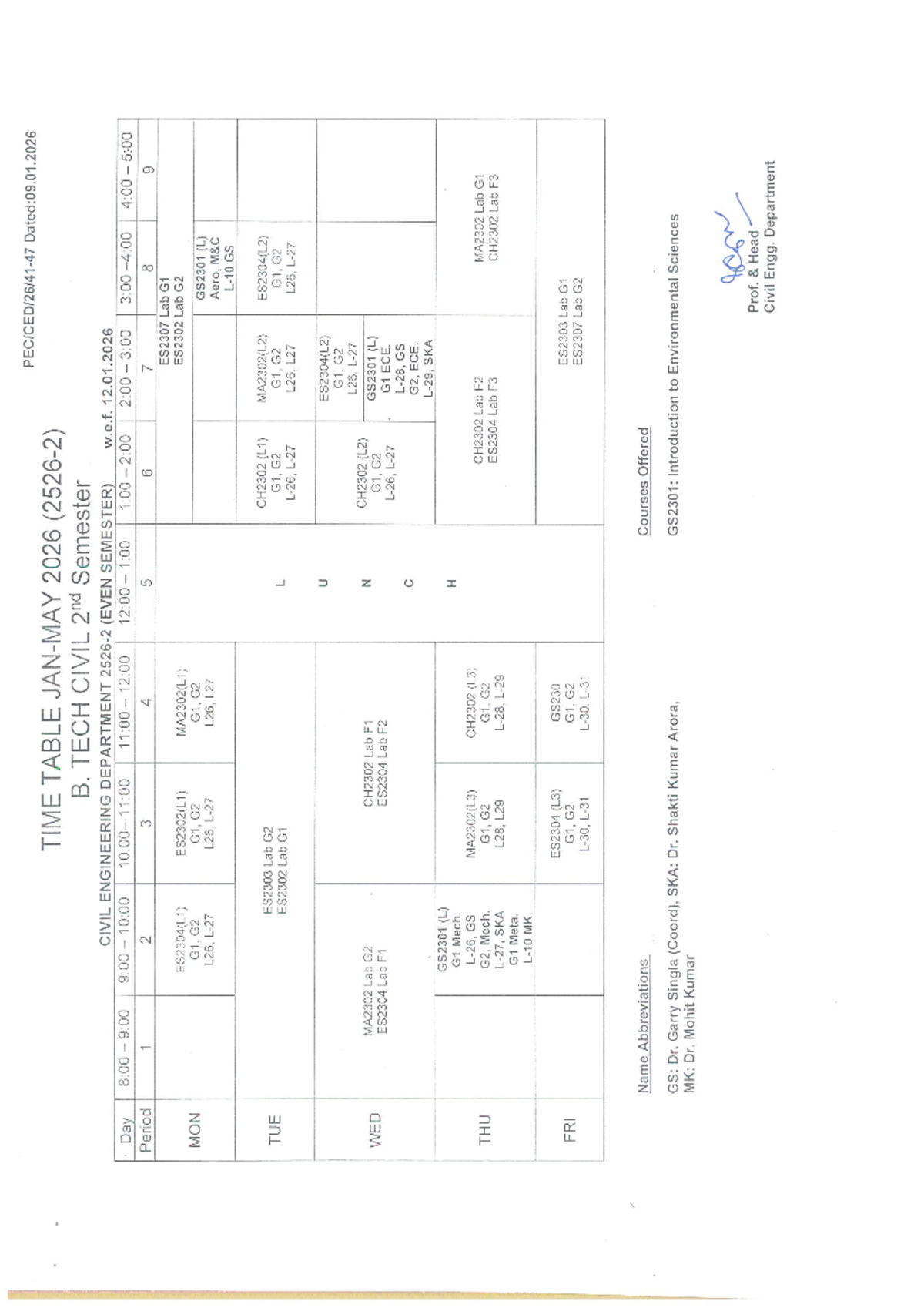 General Time Table 2026 B. Tech & M. Tech Civil Engineering - Studocu