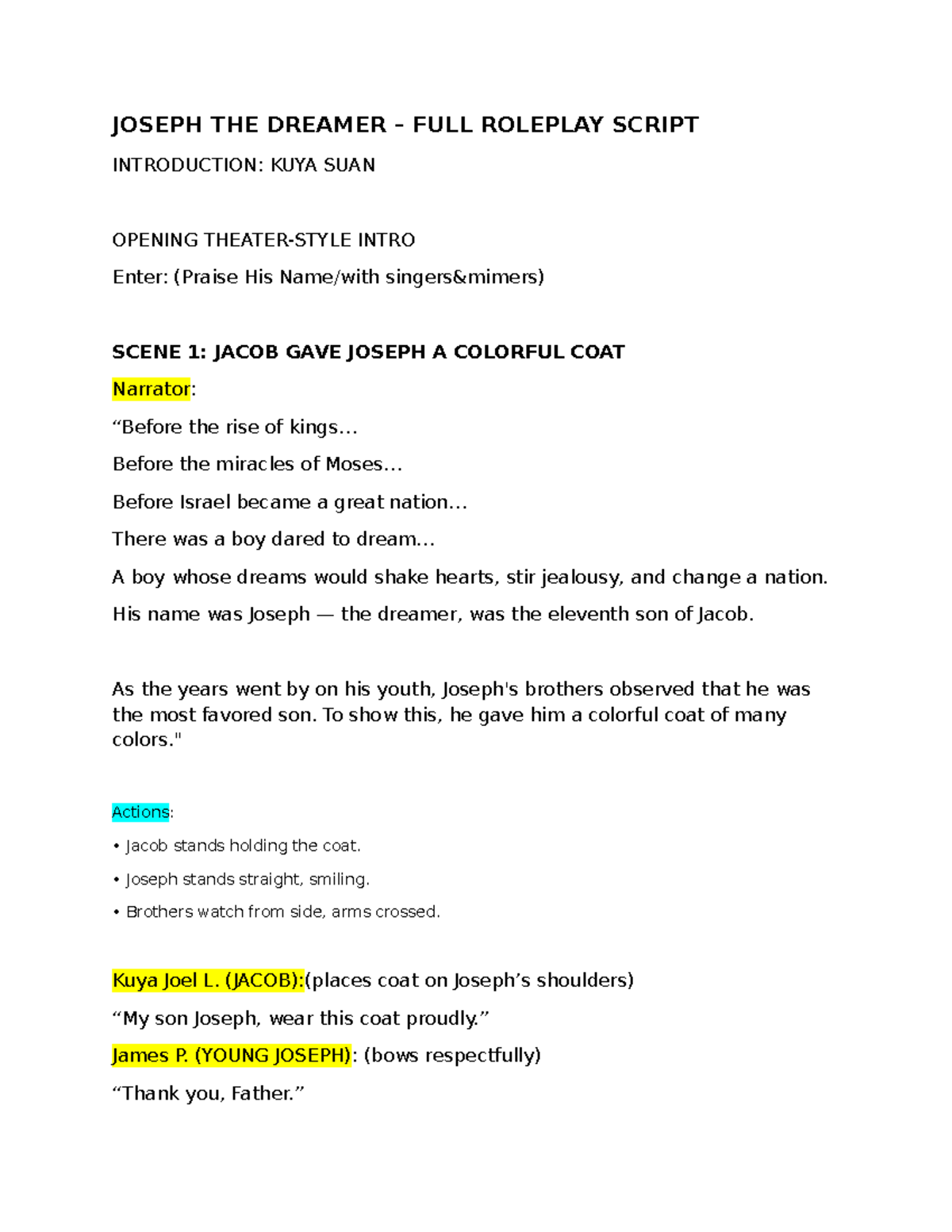 Joseph the Dreamer - Full Roleplay Script (KUYA SUAN) - Studocu
